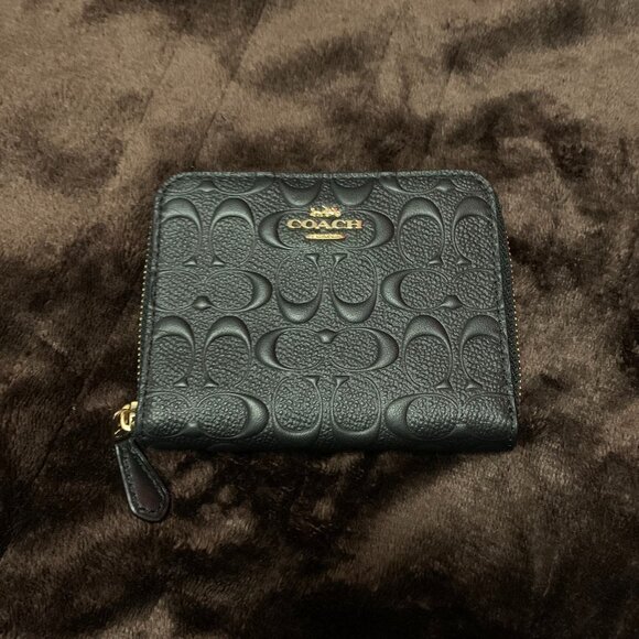 Coach | Bags | Coach Signature Canvas Embossed Black Zip Around Wallet ...